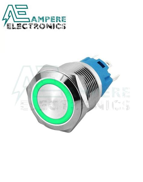 Metal Push Button 16mm 12 24v Self Locking GREEN Light Ampere Electronics