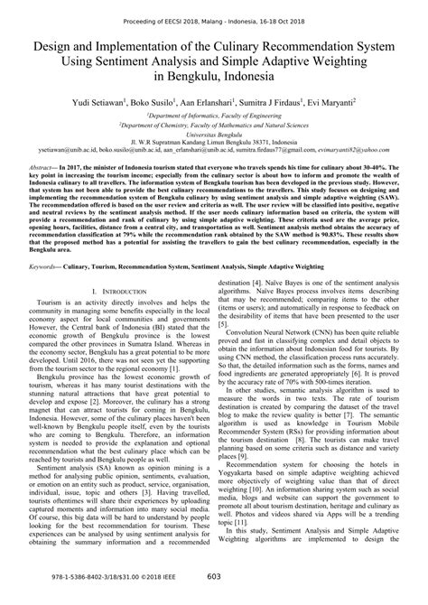 Pdf Design And Implementation Of The Culinary Recommendation System Using Sentiment Analysis