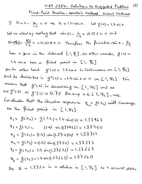 Solution Mat 2384 Solution Fixed Point Iteration Newton Methods And