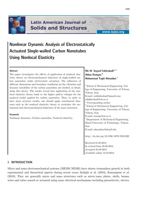 Pdf Nonlinear Dynamic Analysis Of Electrostatically Actuated Single