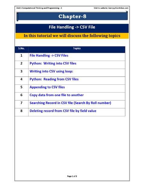 Data File Handling Working With Csv Files Pdf