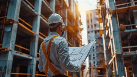 Smart Civil Architect Engineer Inspecting Man And Working Outdoors