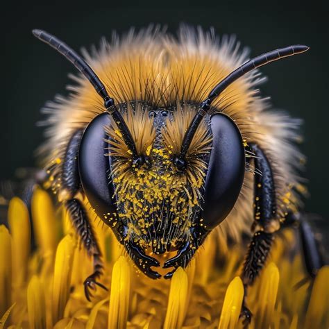 Premium Photo A Close Up Of A Bee With Large Golden Eyes On A Yellow