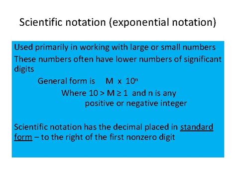 scientific notation exponential notation used primarily in working