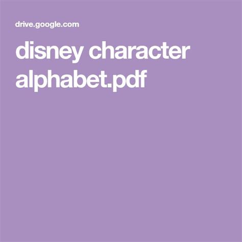 Disney Character Alphabet Pdf Disney Characters Disney Character