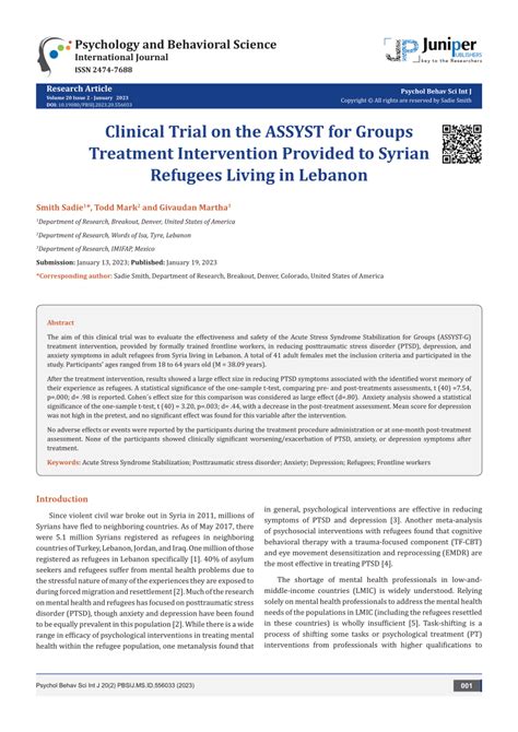 Pdf Psychol Behav Sci Int J Clinical Trial On The Assyst For Groups Treatment Intervention