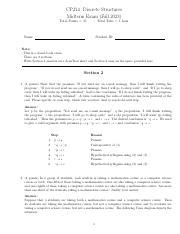 CP214 Midterm Exam Section 2 Answers Pdf CP214 Discrete Structures Midterm Exam Fall 2023