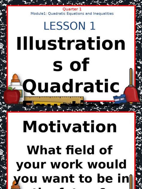 Lesson 1 Illustrations Of Quadratic Equations Pdf