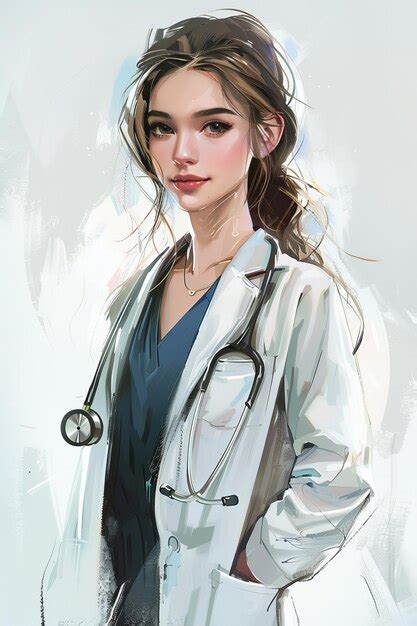 Medical Girl In A White Coat With A Stethoscope Premium Ai Generated