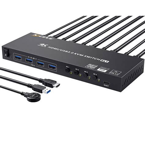 Kvm Switch 4 Computers 1 Monitor 4 Ports Usb 3 0 Hdmi Kvm Switcher Selector Box With Edid