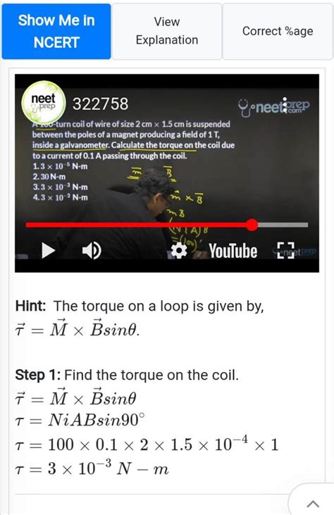 Hint The torque on a loop is given by τ MBsinθ Step 1 Find the tor