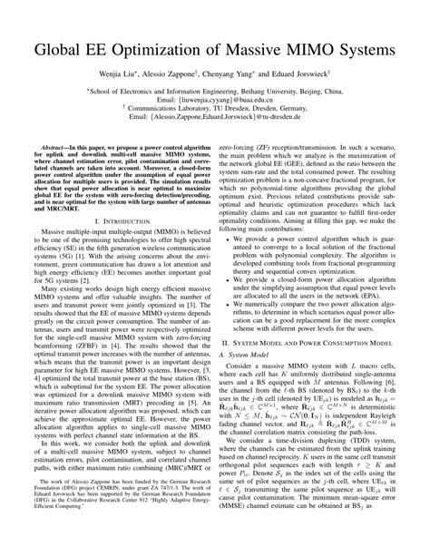 Pdf Global Ee Optimization Of Massive Mimo Systems