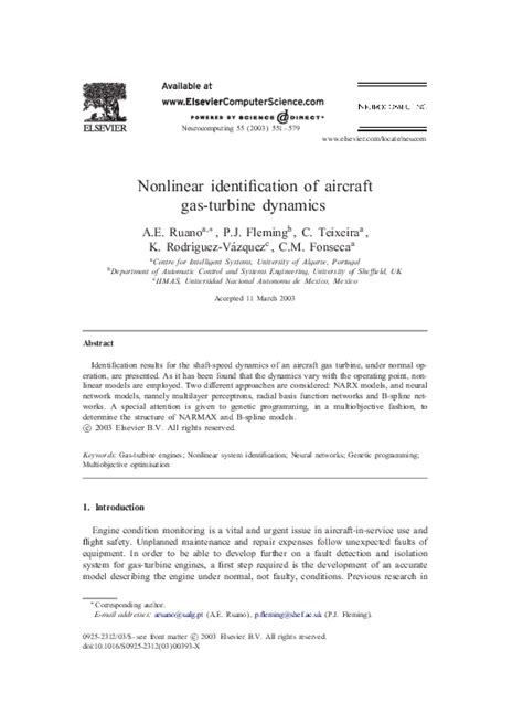 Pdf Nonlinear Identification Of Aircraft Gas Turbine Dynamics