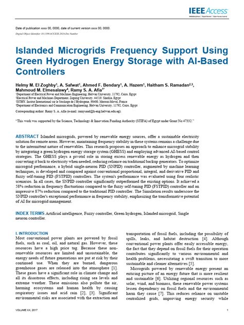 islanded microgrids frequency support using green hydrogen energy
