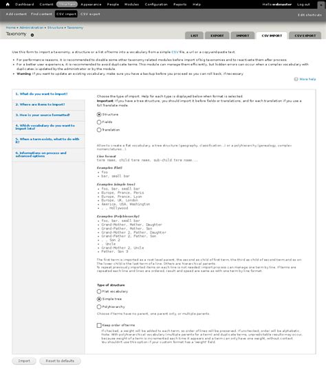 Importing Exporting Upload Data From Excel Sheet To Taxonomy Drupal