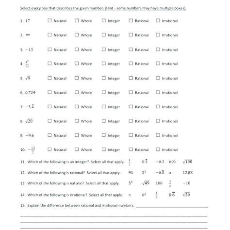 Classifying Numbers Worksheets Classifying Rational And Irrational Worksheets Samples