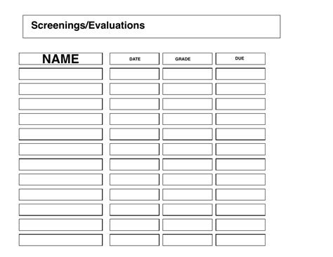 Screeningsevaluations Chart Template Download Printable Pdf