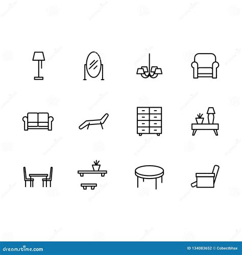 Simple Set Symbols Furniture And Interior Room Line Icon Contains Such Icon Lamp Makeup Mirror