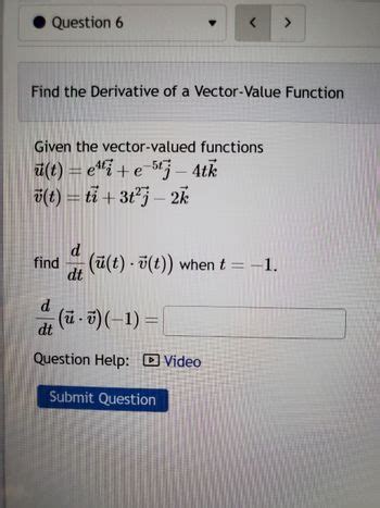 Answered Find The Derivative Of A Vector Value Function Given The Vector Valued Functions U T