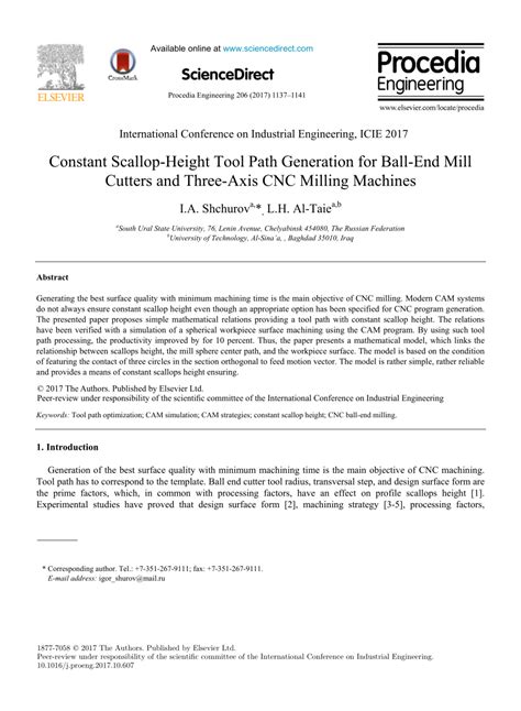 Pdf Constant Scallop Height Tool Path Generation For Ball End Mill Cutters And Three Axis Cnc