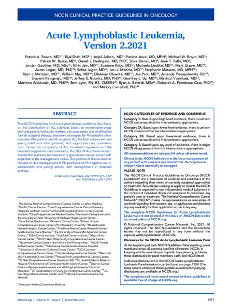 Pdf Acute Lymphoblastic Leukemia Version 2 2021 Nccn Clinical