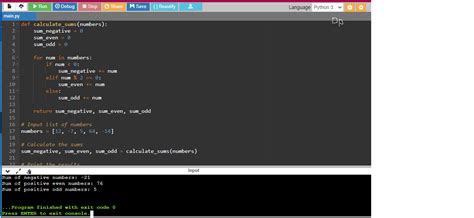 Python Program To Print Sum Of Negative Numbers Positive Even And Odd Numbers In A List