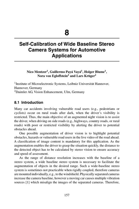 PDF Self Calibration Of Wide Baseline Stereo Camera Systems For Automotive Applications