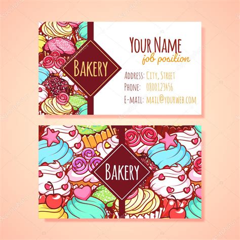 Two Horizontal Business Card Template For Pastry Shop — Stock Vector