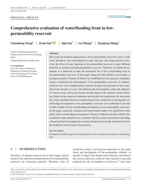 Pdf Comprehensive Evaluation Of Waterflooding Front In Low‐permeability Reservoir