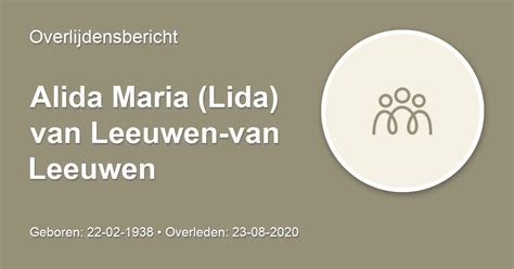 Alida Maria Lida Van Leeuwen Van Leeuwen 23 Augustus 2020 • Overlijdensbericht En Condoleances