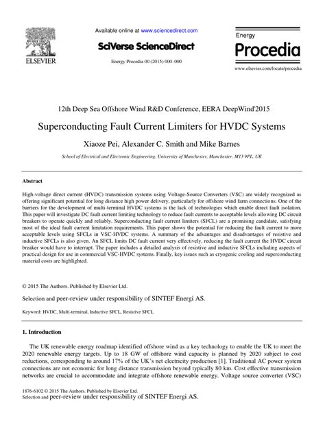 Pdf Superconducting Fault Current Limiters For Hvdc Systems