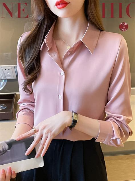 2026 Minimalist Long Sleeve Satin Blouses Shirt Women Korean Style