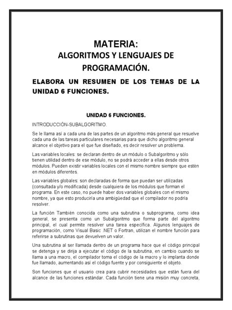 Unidad 6 Funcionales Pdf Subrutina Lenguaje De Programación
