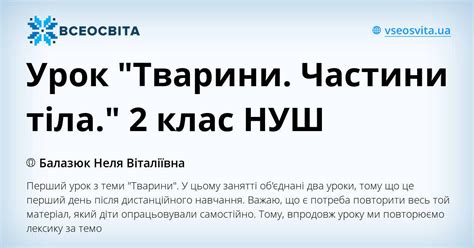 Урок Тварини Частини тіла 2 клас НУШ Конспект Англійська мова