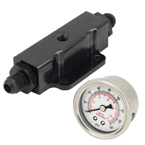 Aluminium Inline An8 Fuel Filter With 0 160psi Oil Pressure Gauge Black Color Fuel Pressure