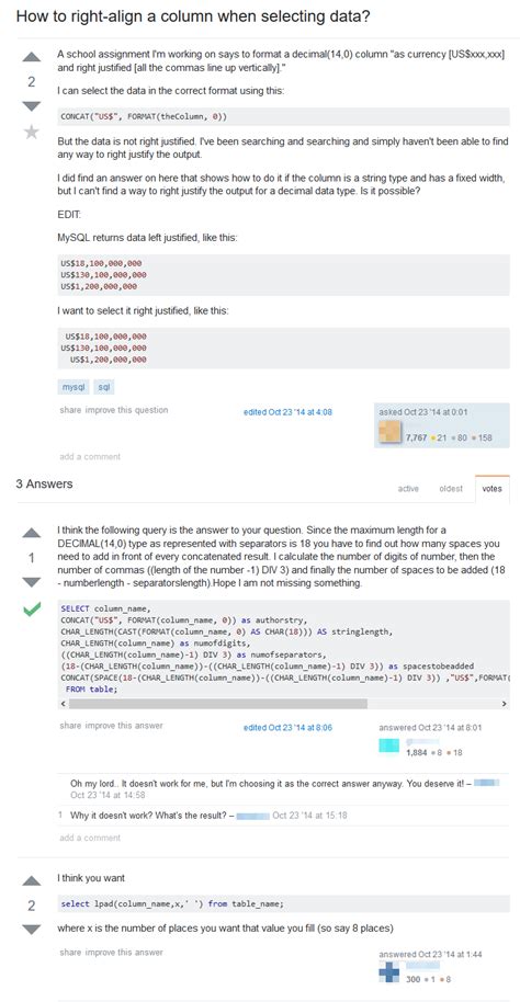 Right Justify MySQL Output No Problem R Programminghorror