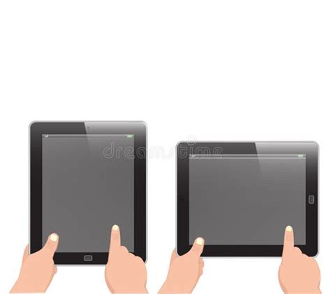 Teblet Vertical Y Horizontal Con La Tenencia Y El índice De La Mano Stock De Ilustración