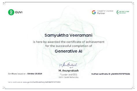 samyuktha veeramani on linkedin guvi certificate
