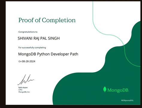 shivani singh on linkedin successfully completed mongodb python