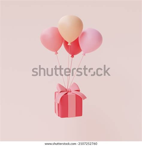 풍선이 달린 분홍색 선물상자의 3d 렌더 스톡 일러스트 2107252760 Shutterstock
