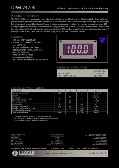 PDF DPM BL MA Loop Powered Indicator With Backlighting BL Negative Power Supply