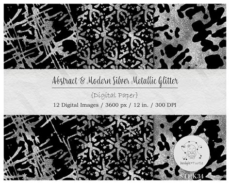 Abstract Modern Silver Metallic Glitter Patterns Digital Textures