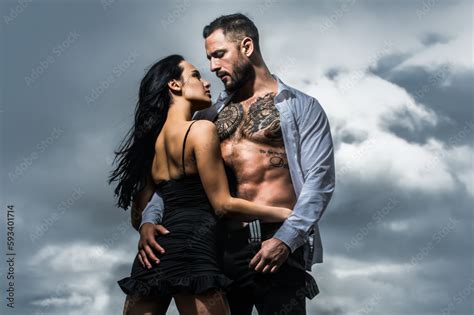 Naked Shirtless Muscular Man And Sexy Woman Loving People Beauty Woman Gently Undressing Sexy