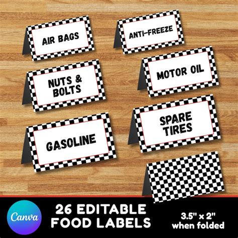 Race Car Food Tents Two Fast Food Labels Printable Racing Food Labels