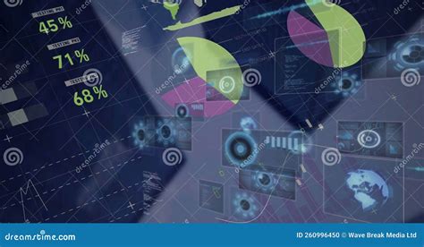 animation of circle multiple graphs globe database and programming