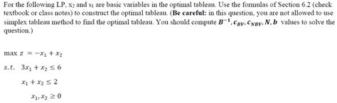 solved for the following lp x 2 and s 1 are basic variables