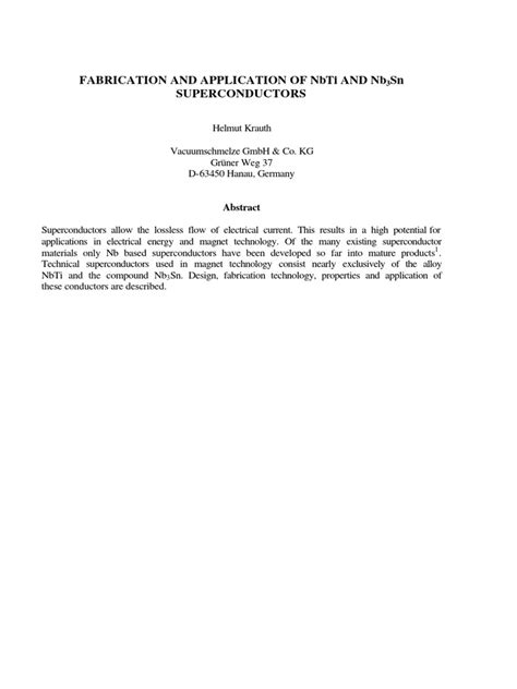 Nt Fabrication And Application Of Nbti And Nb3sn Superconductors Pdf Superconductivity