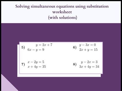 Solving Simultaneous Equations Using Substitution Worksheet With