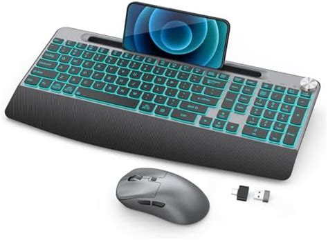 Gamcatz Wireless Keyboard And Mouse Combo 7 Colors Backlit Keyboard Ergonomic With Wrist Rest