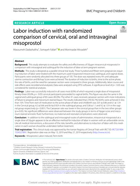 Pdf Labor Induction With Randomized Comparison Of Cervical Oral And Intravaginal Misoprostol